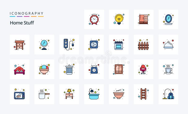 25 Home Stuff Line Filled Style Icon Pack Stock Vector - Illustration ...