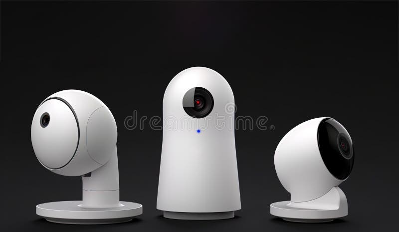 Home Surveillance Cameras on the Table with Black Background Stock ...