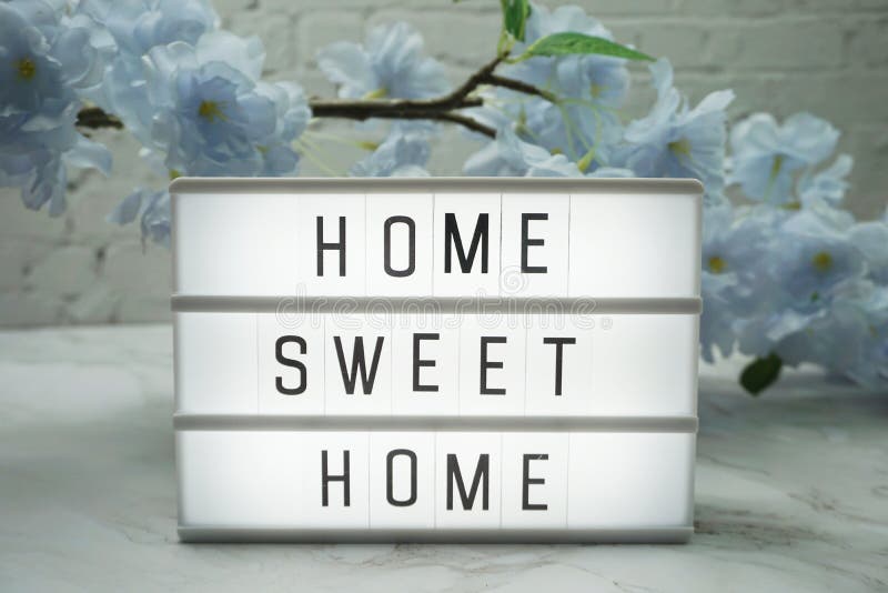 Home Sweet Home Word in Light Box with Flowers Decoration Stock Image ...