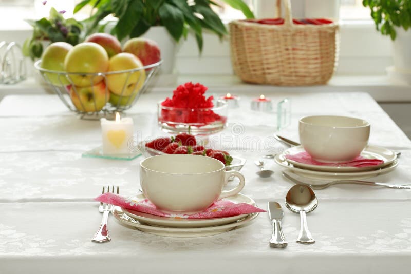 Home table setting stock image. Image of glass, basket - 5126815