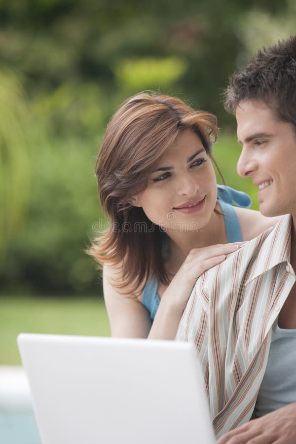 Home Tech Portrait with Laptop Stock Photo - Image of gestures, green ...