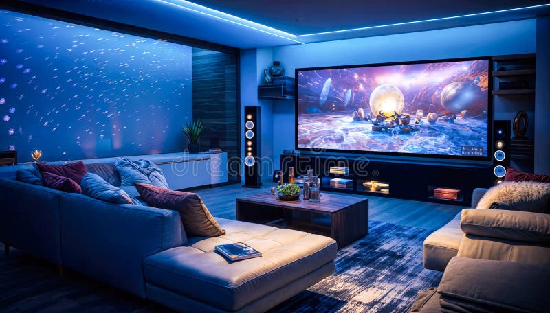 A Home Theater with a Large Screen, Comfortable Seating, and Surround ...