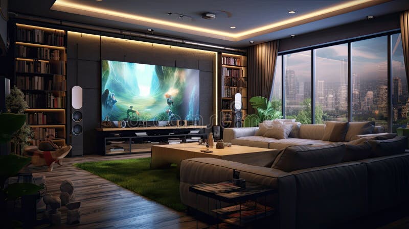 Home Theater in Living Room, AI Generated Stock Illustration ...