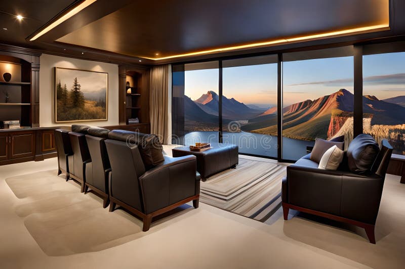 A Luxury Home Lounge with Mountains View. Stock Illustration ...