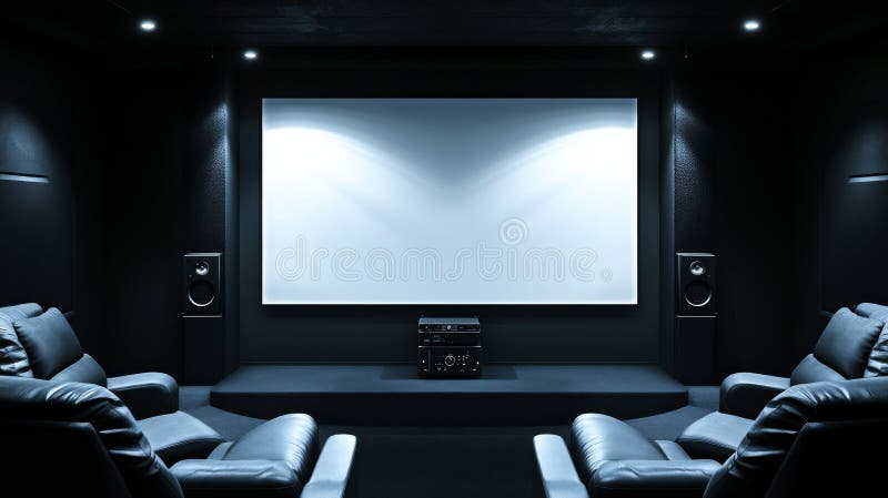 Home Theater Room Designed with Modern Amenities, Including a Large ...