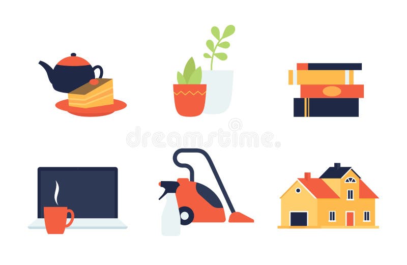 Home Things Icons Vector Flat Design Stock Vector - Illustration of ...
