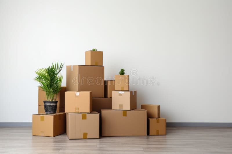 Home Transition: Stacked Boxes and Furniture in a Minimalist White ...