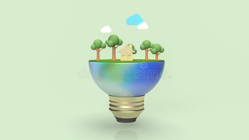 The Home and Tree on Half Earth for Ecology Content 3d Stock Image ...