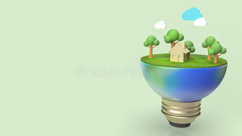 The Home and Tree on Half Earth for Ecology Content 3d Stock Image ...