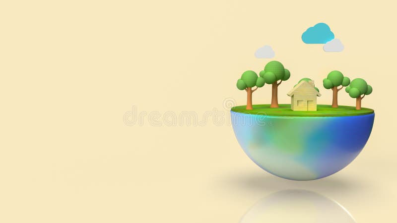 The Home and Tree on Half Earth for Ecology Content 3d Stock Image ...