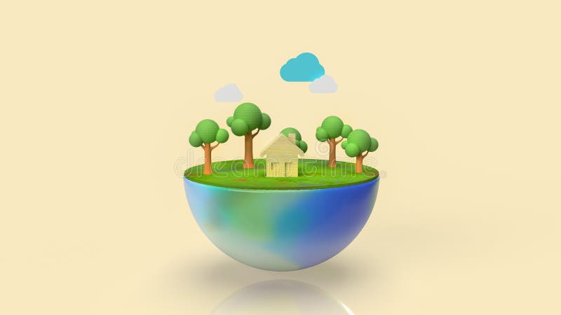The Home and Tree on Half Earth for Ecology Content 3d Stock Image ...