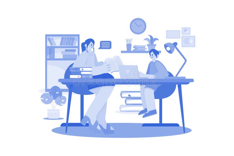 Home Tutor Teaching a Little Girl Stock Vector - Illustration of ...