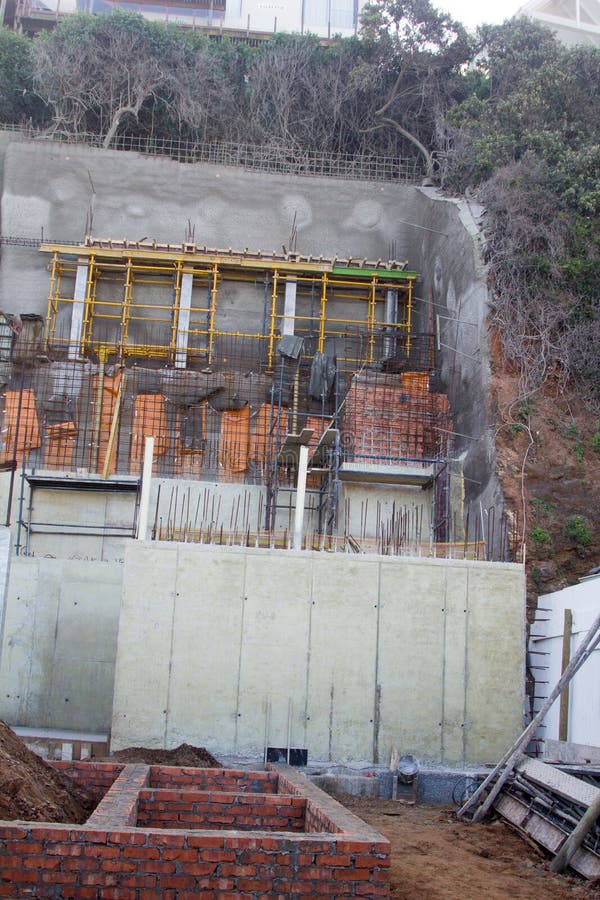Home Under Construction Showing Massive Retaining Wall Stock Photo ...