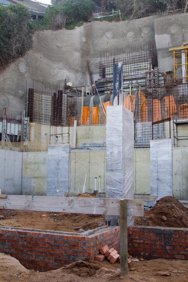 Home Under Construction Showing Massive Retaining Wall Stock Image ...