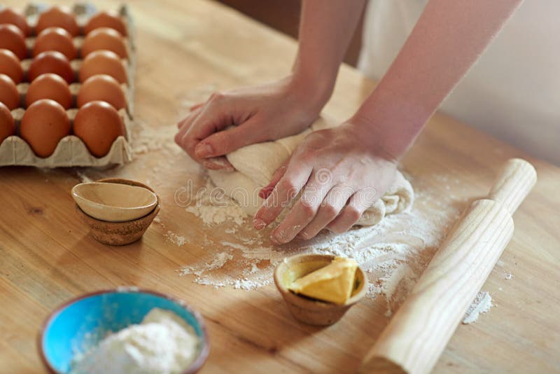 Home is Where the Dough is. a Set of Hands Kneading Dough. Stock Photo ...