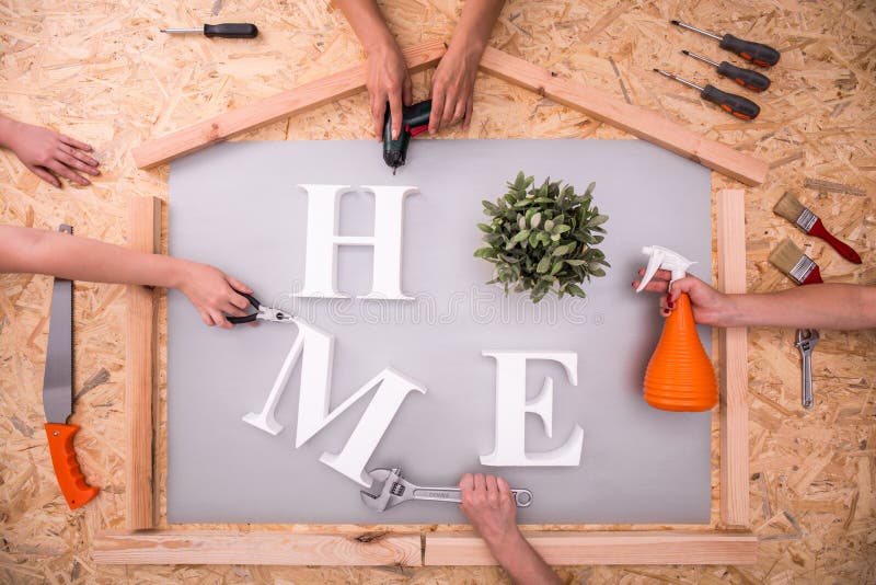 Home word on hardboard stock image. Image of modern, team - 66087955