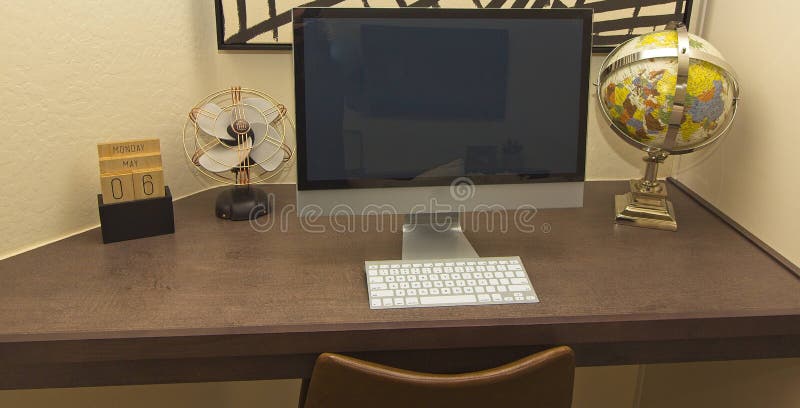 Home Work Space with Computer and World Globe Stock Image - Image of ...