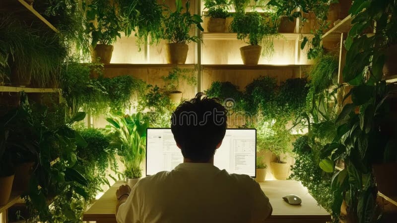 Home Worker Working at a Multi-monitor Desk Stock Image - Image of ...
