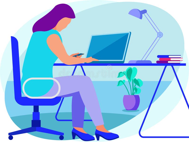 Lady working on laptop stock vector. Illustration of working - 224298781