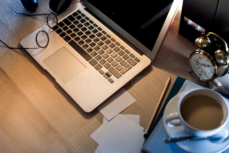 Home Working Place with Computer Lap Top, Coffee Stock Image - Image of ...