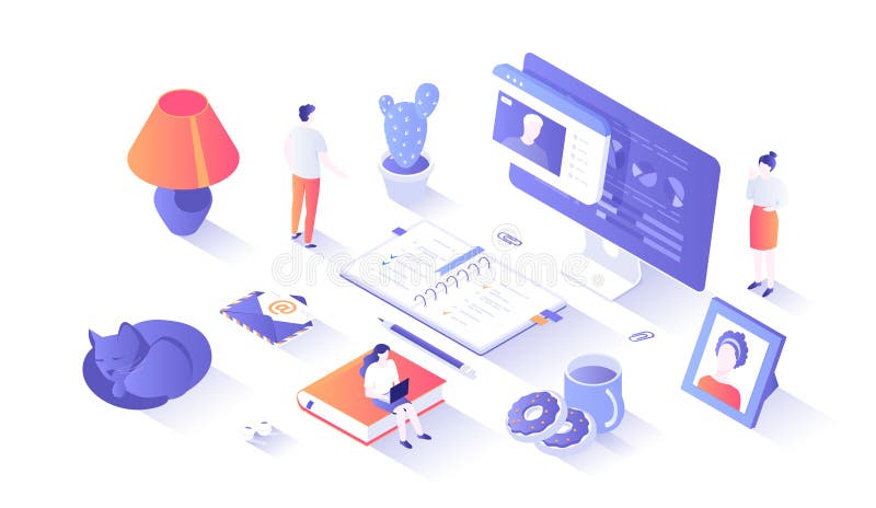 Home Working. Remote Workplace. Freelancing Concept. Visual Online ...