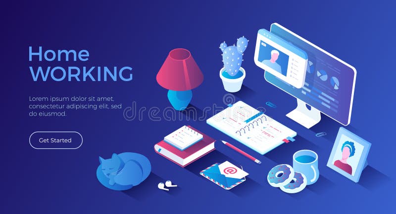Home Working. Remote Workplace. Freelancing Concept. Visual Online ...