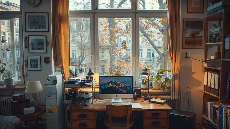 Home Workplace with a Computer Near the Window. Interior of a Room for ...
