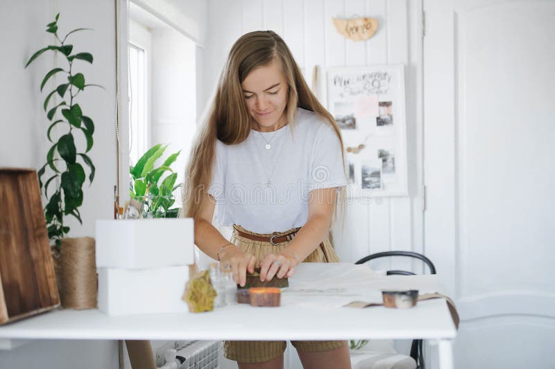 She at Home Workshop Makes Handmade Fabric Stock Image - Image of hobby ...