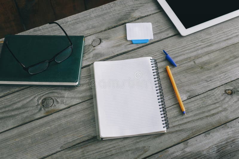 Home Workspace. Notepad with Pen on Office Desk Stock Photo - Image of ...