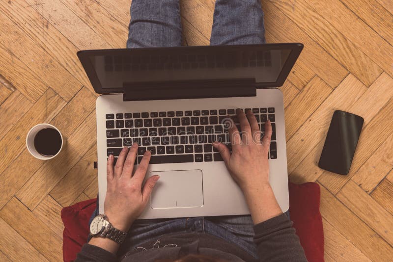 Home Workspace - Woman Working On His Laptop Stock Image - Image of ...