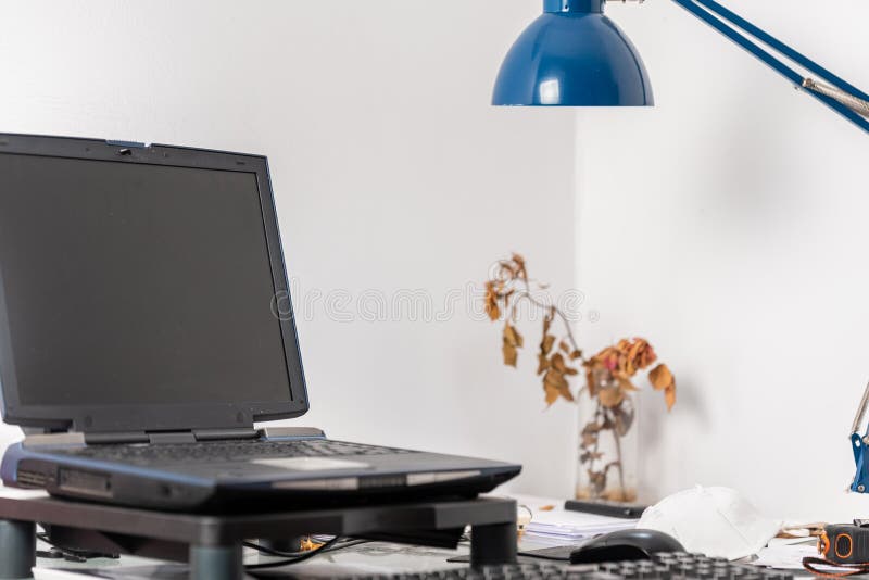 Home Workstation with Office and Computer with Blue Lamp Stock Image ...