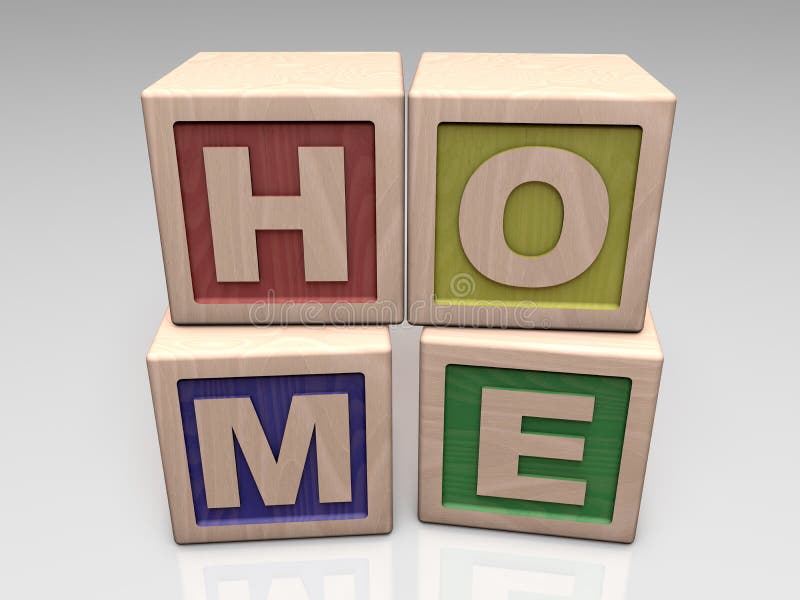 HOME Written with Wooden Blocks Stock Illustration - Illustration of ...
