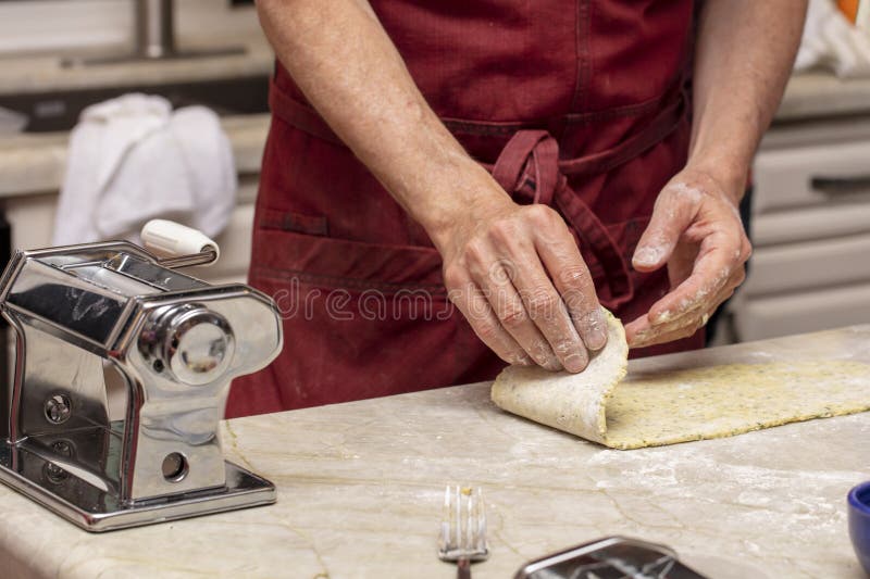 Process of Making Pasta with Herbed Pasta Dough Stock Photo - Image of ...