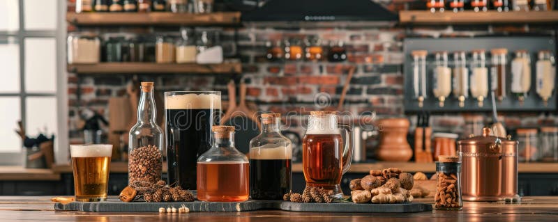 A Homebrewing Setup with Brewing Equipment, Ingredients, and a ...