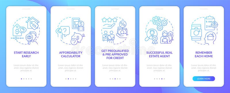 Homebuying Process Blue Gradient Onboarding Mobile App Screen Stock ...