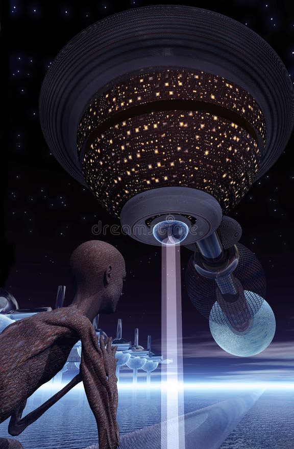 Homecoming Spaceship with Alien Observer Stock Illustration ...