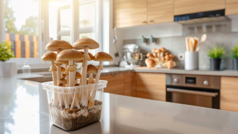 Homegrown Organic Mushrooms in Modern Kitchen Setting Stock ...