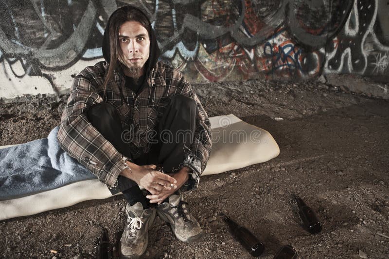 Homeless Alcoholic Drinking Beer Stock Photo - Image of alone, alcohol ...