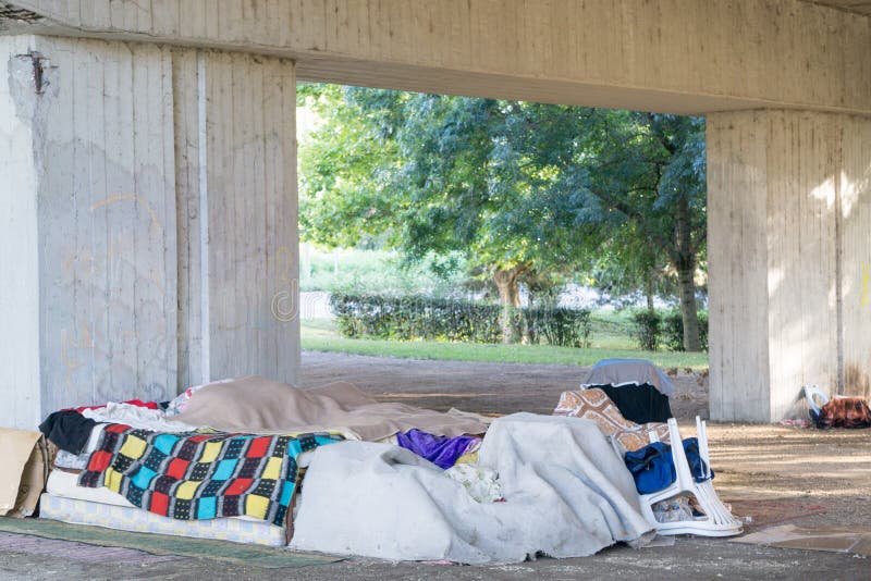 Homeless Area Under the Bridge Stock Image - Image of homelessness ...