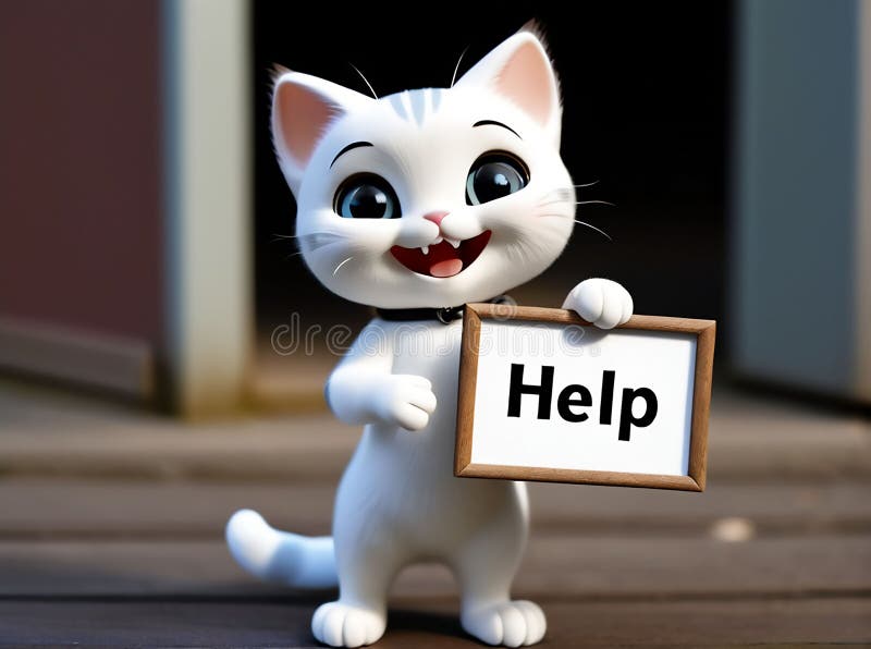A Homeless Cat Begs with a Help Sign. AI Created. Stock Illustration ...