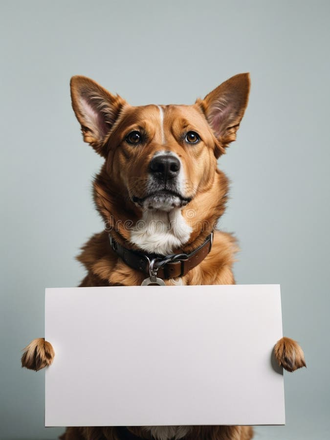A Homeless Dog in a Jacket Holds an Empty White Board Sign in Its Paws ...