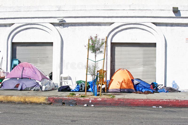 Homeless Encampments Set Along The Roadside In Los Angeles California