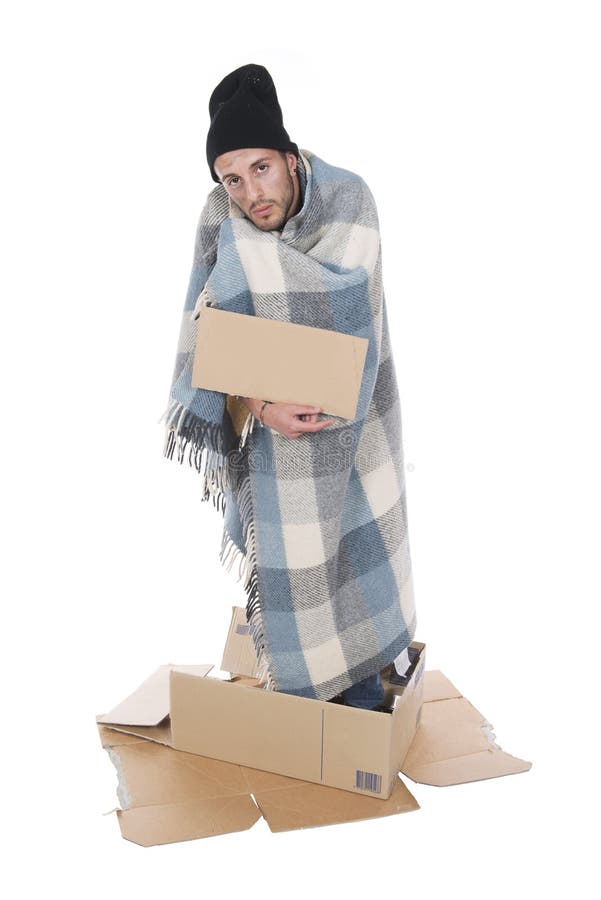 Homeless Man Sitting in His Cardboard Begging Stock Image - Image of ...