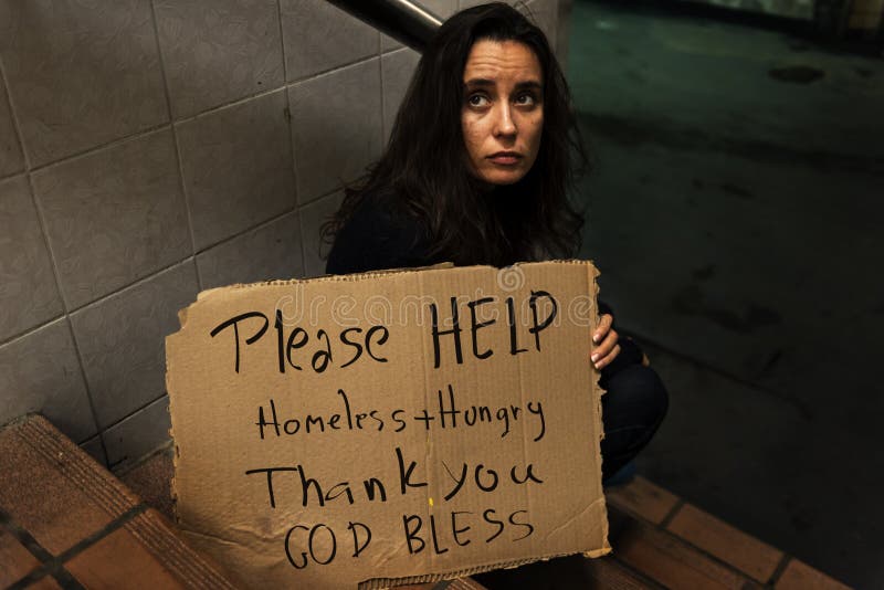 Homeless Hungry Woman Asking for Help Stock Photo - Image of donation ...