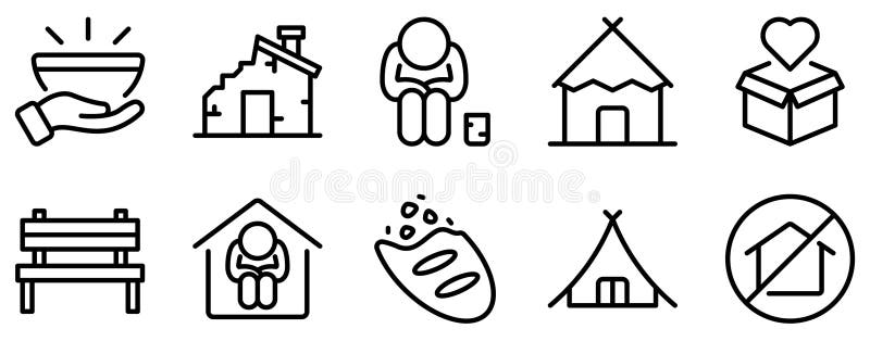 Homeless Icon Set a Compassionate Line Style Collection Stock Vector ...