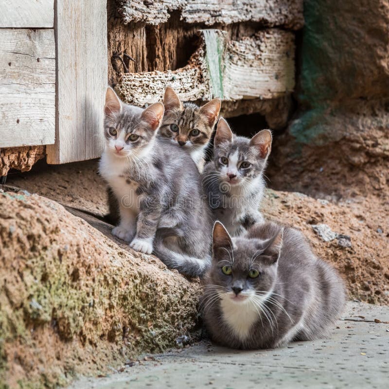 Homeless Kittens with Mom in Tuscany Stock Image - Image of animal ...