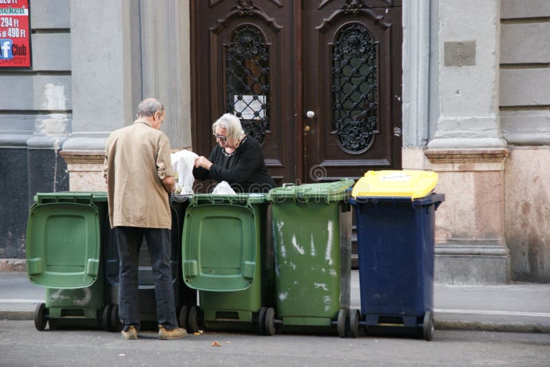 Hungry Man Rummaging in Trash Container Bin. Homeless Boy Searching for ...