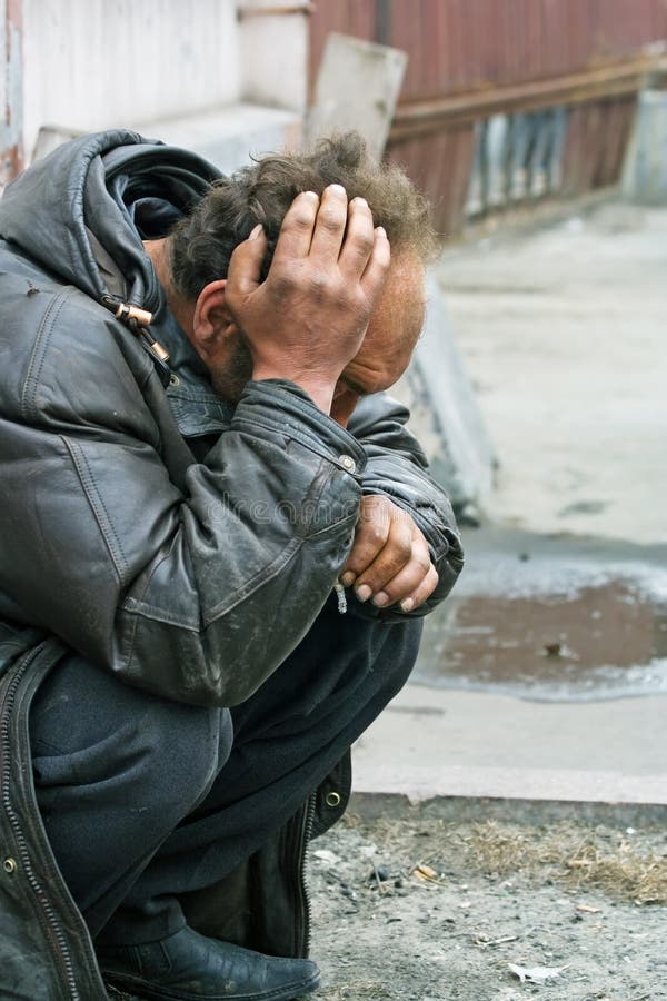Sad Homeless Man in Depression Stock Photo - Image of confusion, adult ...
