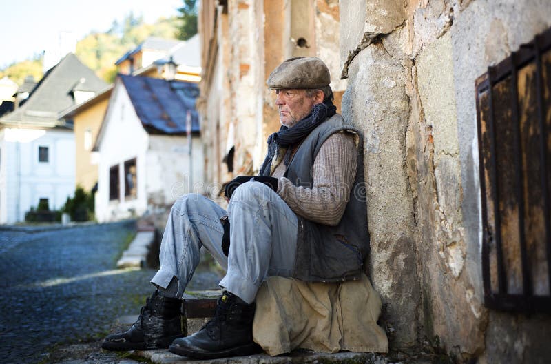 Sad Homeless Man in Depression Stock Photo - Image of alcoholic, hungry ...
