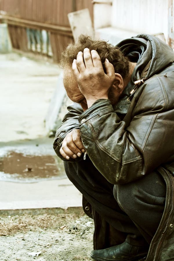 Sad Homeless Man in Despair Stock Image - Image of homeless, begging ...
